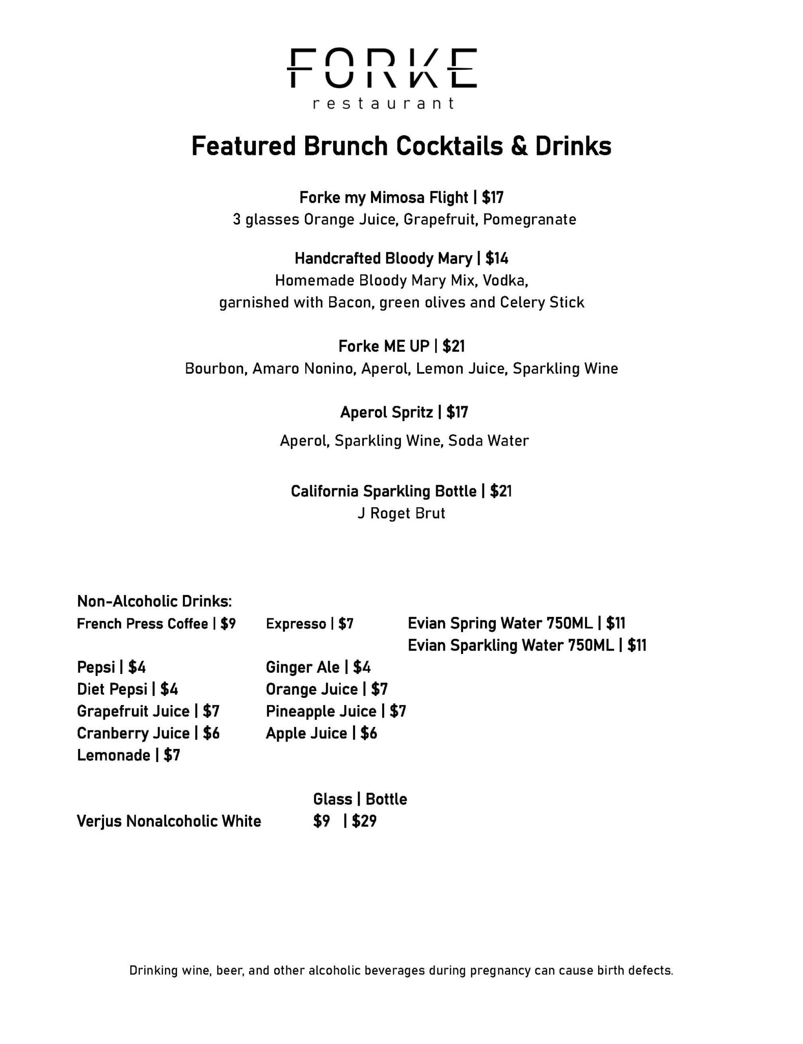 Brunch Menu - Forke Restaurant